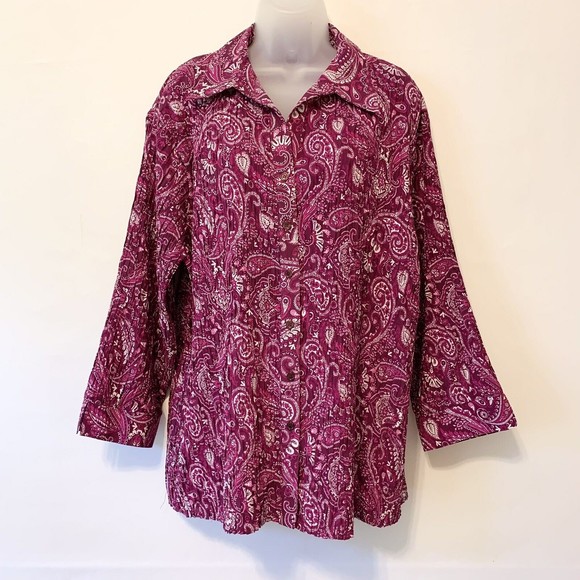 Laura Scott | Tops | New Laura Scott Paisley Print 34 Sleeve Button ...
